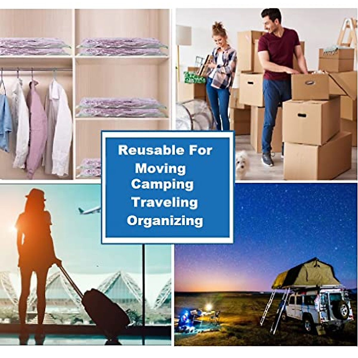 Jumbo Space Saver Vacuum Storage bags - [BONUS] Free travel Vaccum hand pump. - Jumbo Size Vacuum Sealer Bags for Clothes - Excellent for long term storage or saving extra space while traveling or moving. (6 bags)