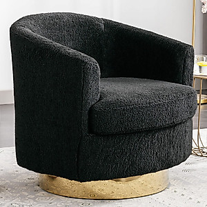 HANLIVES Swivel Accent Chair Set of 2 | 30.7''W Boucle Arm Chair with Gold Stainless Steel Base | 360 Degree Comfy Barrel Chair Single Sofa Chair for Living Room Bedroom Lounge Hotel(Black Boucle*2)