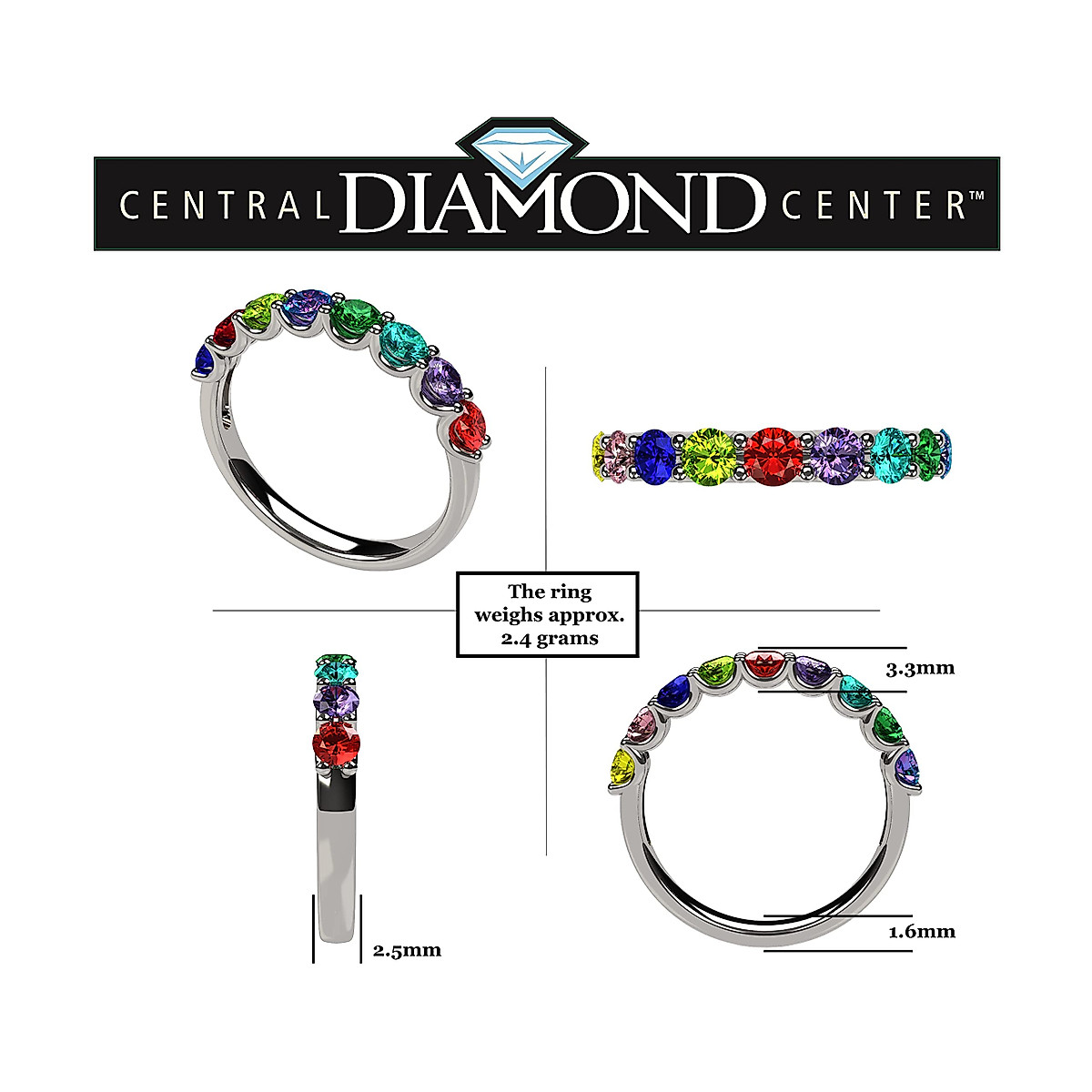 Central Diamond Center U'r Family Ring with 1 to 9 Simulated Birthstones - Sterling Silver - Size 7.5