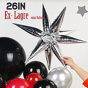 Red and black silver balloon garland arch kit 132 Pcs with mylar star balloons for 2024 graduation birthday red carpet party anniversary decorations