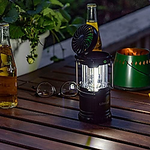 LitezAll Pull Up Lantern with Built-in Fan | 200 Lumen | with Carry Handle | Weather Resistant | Fan Pivots up to 90 Degrees | 3 Locking Positions | Batteries Included | Great for Outdoor and Campers