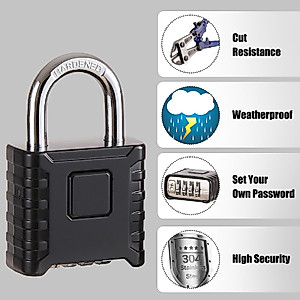 Disecu 4 Digit Combination Lock 2.7 Inch Long Shackle and Outdoor Waterproof Resettable Padlock for Gym Locker, Hasp Cabinet, Gate, Fence, School (Black, Pack of 2)