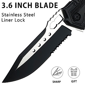 Wliybyo J29 Pocket Knife, 3 in 1 Folding Knife with Glass Breaker & Seatbelt Cutter, Pocket Knife for Men with Liner Lock, Survival Knife for Rescue