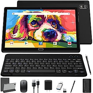 2024 Newest Tablet 10 Inch Android Tablets, 2 in 1 Tablet with 4+64/512GB Storage Octa-Core, Dual Sim Card Support 4G Cellular Tablet with Keyboard,13MP Camera, 6000mAh Battery, GPS, Bluetooth, WiFi