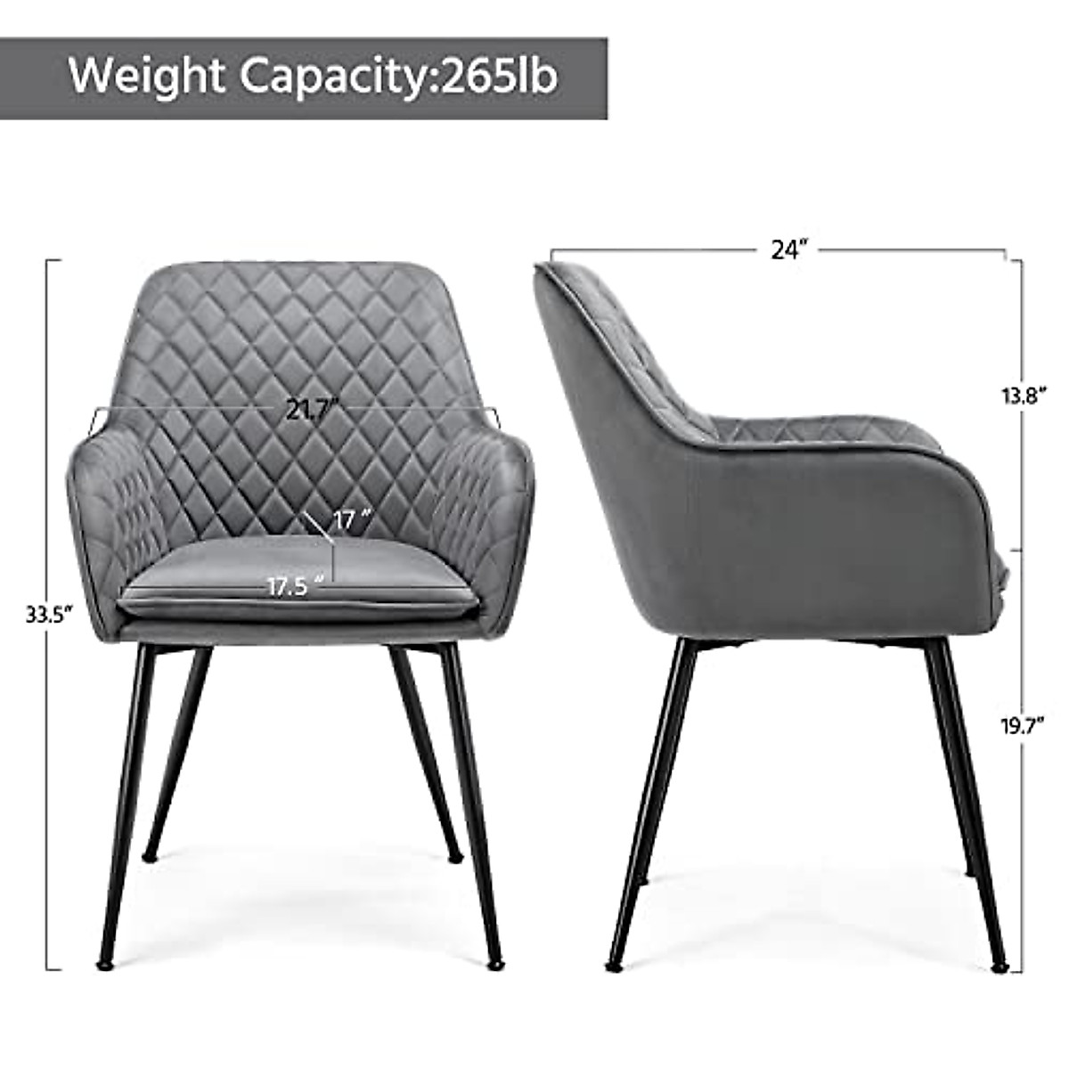 Yaheetech 4pcs Dining Chairs Counter Lounge Armrest Chairs Velvet Modern Chairs With Backrest and Upholstered Seat for Home Kitchen and Restaurant, Grey