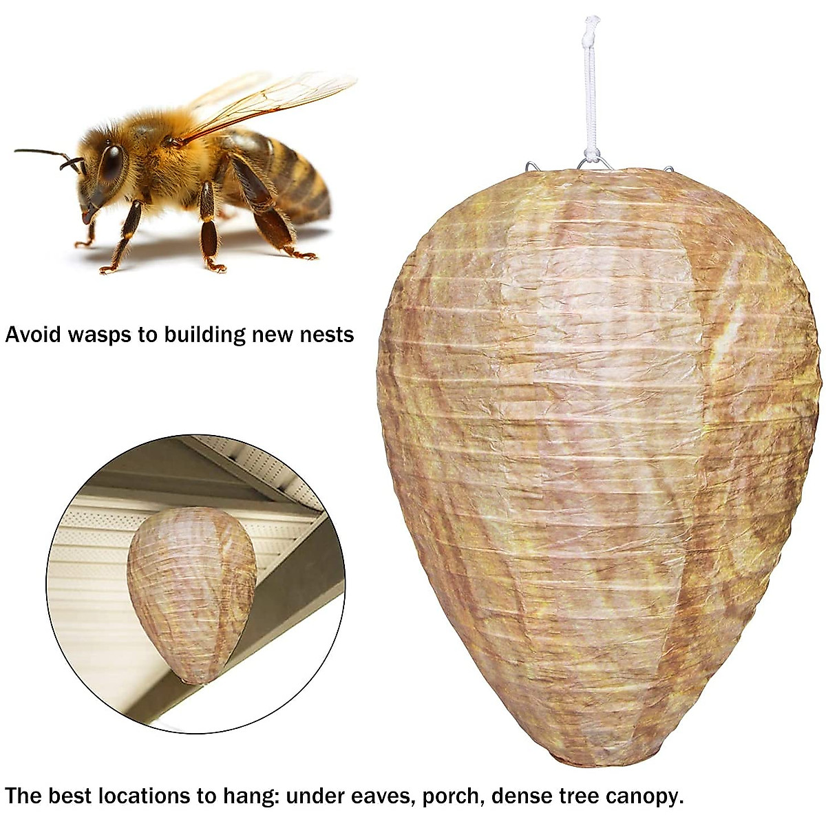 4 Pack Fake Hornet Nest Decoy, Wasp & Carpenter Bee Repellent Outdoor Hanging, Wasp Deterrent, Repellent Nest for Carpenter Bee, Hornets,Yellow Jackets
