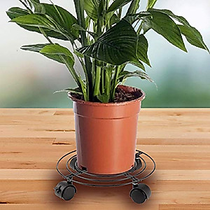KEILEOHO 2 Pack 10.6 Inches Metal Plant Caddy with Wheels, Heavy Duty Plant Caddy Stands, Rolling Plant Stand for Indoor, Outdoor, Garden, House, Black