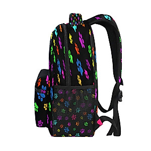 ALAZA Colorful Paw Print Black Backpack Daypack School Bag Travel Shoulder Bag for Students Boys Girls