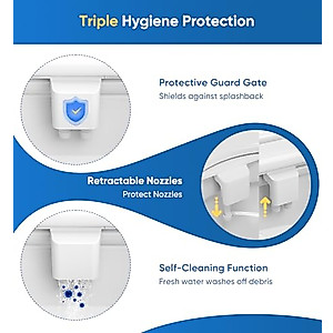 Ultra-Slim 3-in1 Bidet, Self-Cleaning, Posterior&Feminine Wash-(Retractable Dual Nozzles), Non-Electric Bidet Attachment for Toilet Seat, Adjustable Fresh Cold Water Pressure, Stainless Steel Inlet