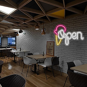 Open Neon Sign White, Open Neon Sign For Home Bar Decor, Open Neon Sign Custom For Ice Cream Store Decoration With USB Operated (15.7x11in)