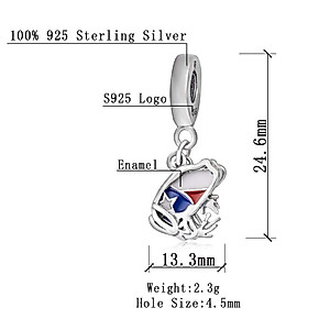 Puerto Rico Coqui Frog Dangle Charm - 925 Sterling Silver Red Blue White Enamel Country Flags Dangle Bead Charms, Fits Pandora Women Bracelet Necklace