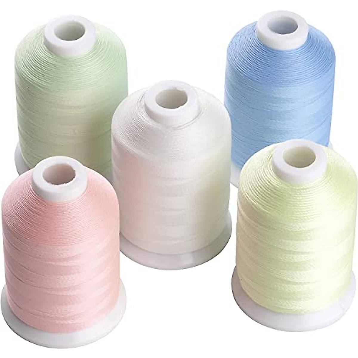 Simthread Glow in The Dark Machine Embroidery Thread 1000yards(1000M) 5 spools Set 30WT for Halloween Christmas Embroidery and Sewing Machines