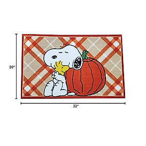 Nourison Peanuts Accent Throw Rug 20 x 32 inches Non-Skid Latex Backing Cartoon Character Print (Fall Pumpkin Rug)