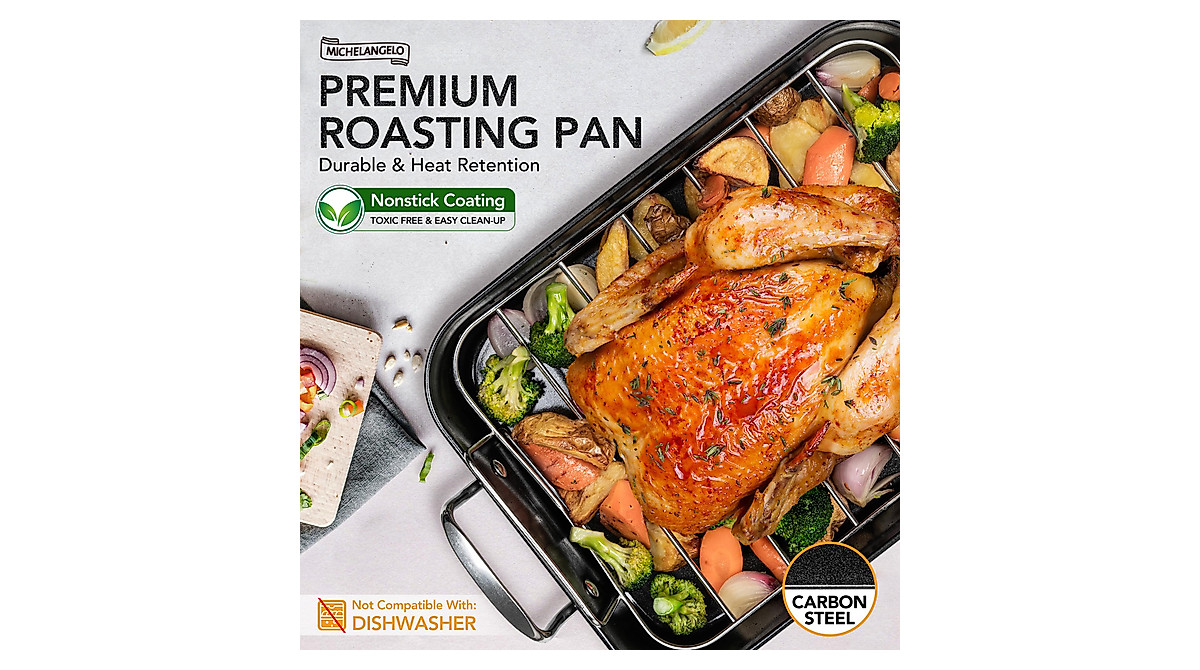 Versatile MICHELANGELO Roasting Pan with Rack – 15"x11"