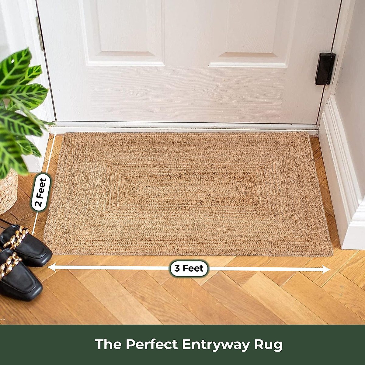 Raha Looms London Entryway Rug - 2x3 Rug, Natural Golden Jute Rug Entry Rugs for Inside House, Indoor Rugs for entryway, Earthy Boho Chic Entry Rug, 2 x 3 Rug, 2x3 Rug Non Slip