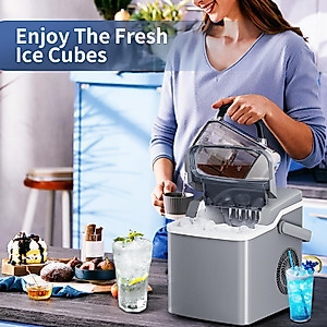 Antarctic Star Countertop Ice Maker, 26 lbs in 24Hrs, 9 Ice Cubes Ready in 6 Mins, Portable Ice Machine with Self-Cleaning, One -Click Button, 2 Sizes of Bullet Ice, for Home/Kitchen/Office/Dorm, Grey
