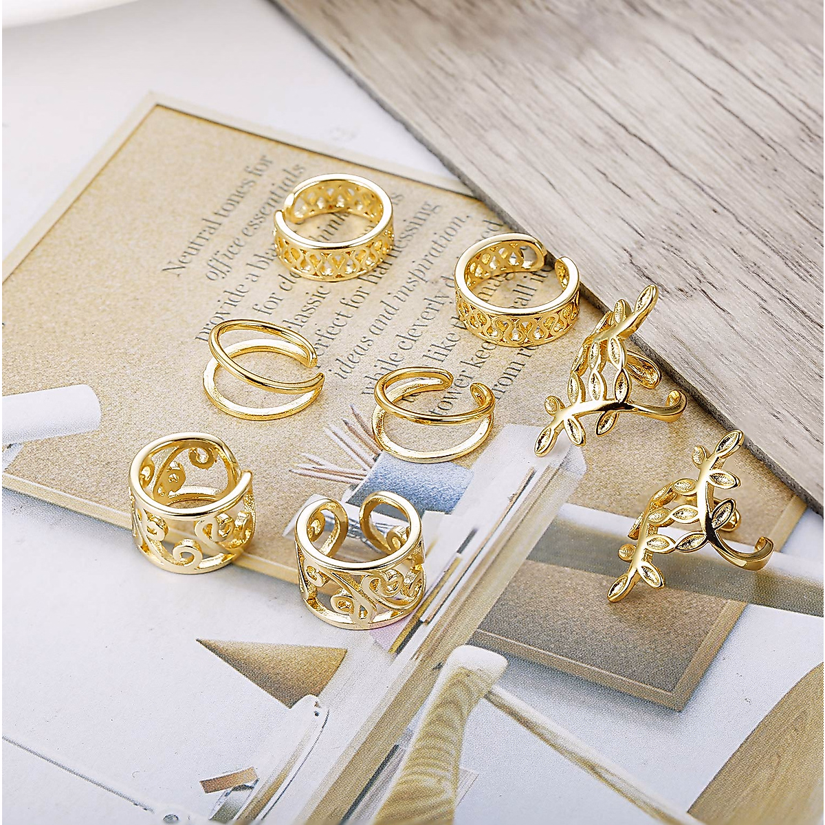 JOERICA 4 Pairs Silver Ear Cuff Earrings for Women Clip on Fake Lip Cartilage Tragus Helix Body Jewelry Set (C:Golden-tone)