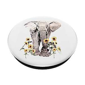 Realistic Elephant Beautiful Pretty Sunflowers White Yellow PopSockets Grip and Stand for Phones and Tablets