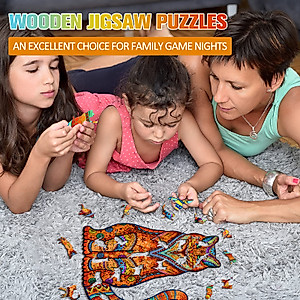 Cat Wooden Jigsaw Puzzles for Adults and Kids, Souhoney Fun Gift for Family and Friends, Unique Laser Cut Whimsy Pieces, Real Wood Animal Shaped Puzzle, Family Games Play Collection 173 PCS