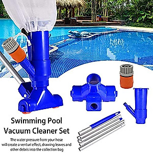 Pool Cleaner Portable Swimming Pool Fountain Vacuum Brush Cleaner Cleaning Tool with 5 Section Pole can be Attached to Garden Hose Underwater Cleaner for Above Spa Pool Ground Tub Pond Fountain