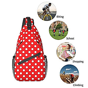 Fiephvsa Sling Backpack Red White Polka Dot Multipurpose Crossbody Shoulder Bag Chest Daypack For Gym Travel Hiking One Size