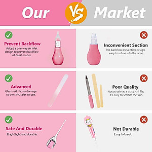 Baby Grooming Kit, Portable Baby Safety Care Set with Hair Brush Comb Nail Clipper Nasal Aspirator etc for Nursery Newborn Toddlers Infant Girl Boys Keep Clean (Pink)