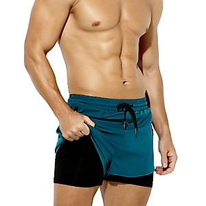 Arjen Kroos 2 in 1 Running Shorts for Men 3 Inch Sports Shorts with Compression Liner 3 Inch Gym Athletic Shorts with Zipper Pocket,GREEN-AK3101,X-Large