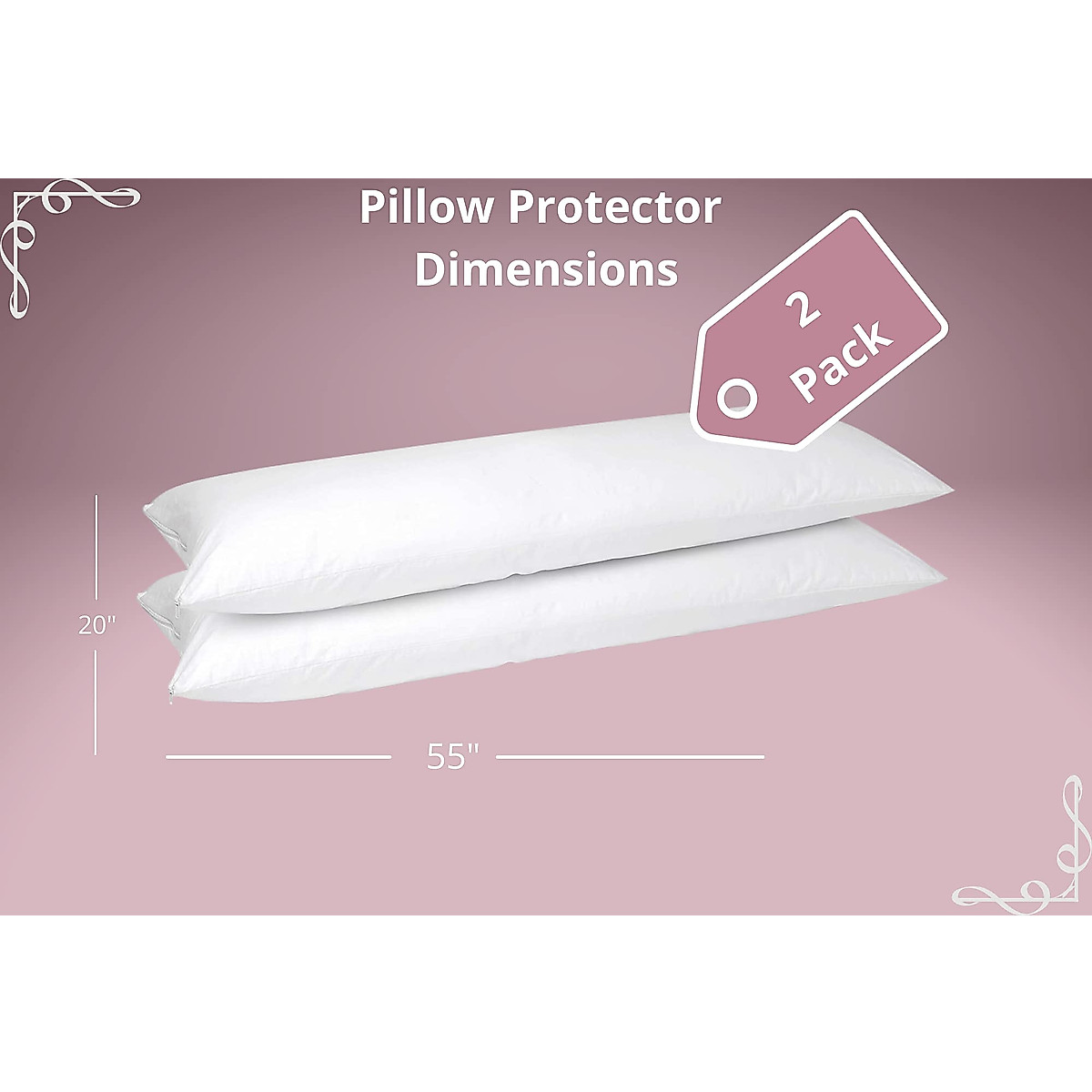 CirclesHome Body Pillow Protectors (20 X 55) - 100% Zippered Cotton Body Pillow Covers - Extra Long Zippered Pillowcase - Protects Pillows from Dirt, Dust and Debris (Body- Set of 2 - 20x55)