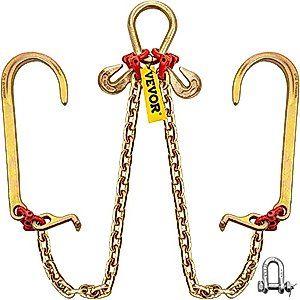 VEVOR V Bridle Chain, 5/16 in x 2 ft Bridle Tow Chain, Grade 80 V-Bridle Transport Chain, 9260 Lbs Break Strength with TJ Hooks and Crab Hooks, Heavy Duty Pear Link Connector and Chain Shorteners