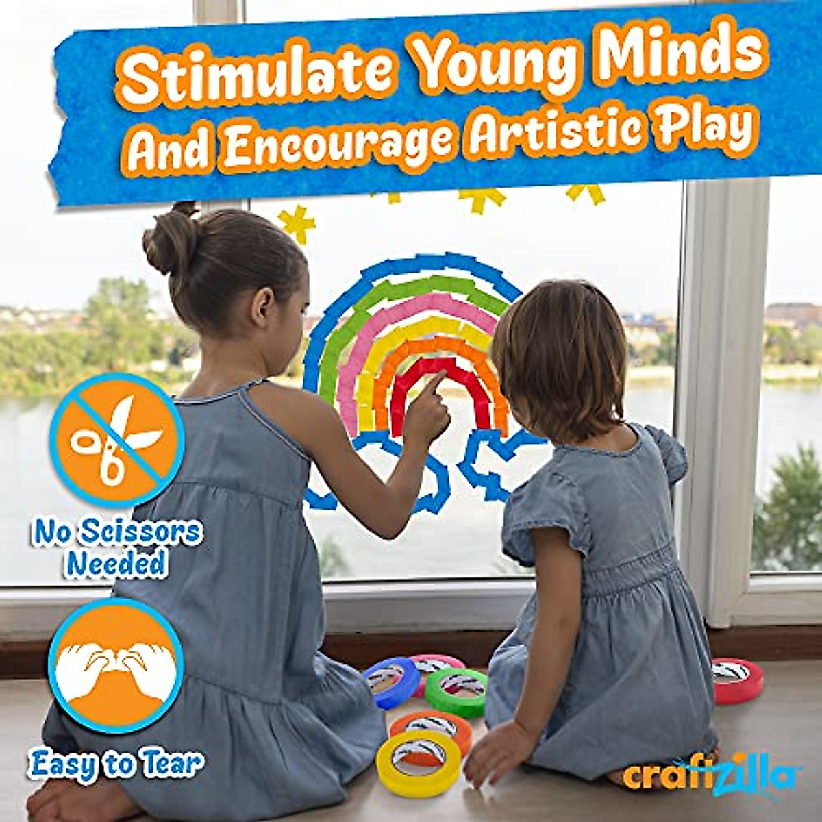 Craftzilla Colored Masking Tape – 11 Extra Large Rolls – 1,815 Feet x 1 Inch of Colorful Craft Tape – Vibrant Rainbow Color Teacher Tape – Great for Art, Lab, Labeling & Classroom Decorations