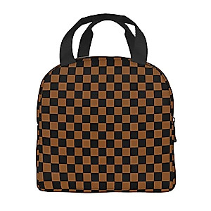ayvcxui Brown and Black Plaid Race Checkered Flag Lunch Tote Reusable Lunch Bag Insulated Lunch Box for Students Work Outdoor Travel PicnicThermal Portable Bento Box Handbags Tote