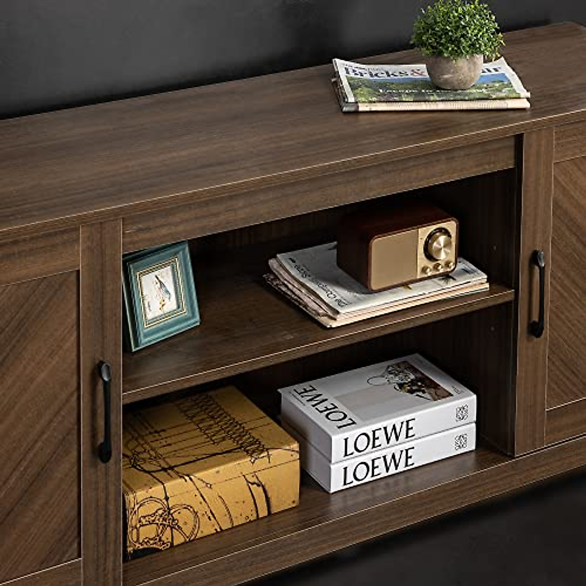 ZINUS Bennett TV Stand for TVs up to 65”, Farmhouse Style Entertainment Center, TV Stand with Storage, Living Room or Bedroom Furniture, Brown