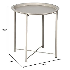 VECELO Modern End Side Tables,Round Metal Foldable Tray,Stable Snack Nightstand for Outdoors,Small Space,Living Room and Balcony, 18.5 in x 18.5 in x 19.7 in, Beige Set of 2