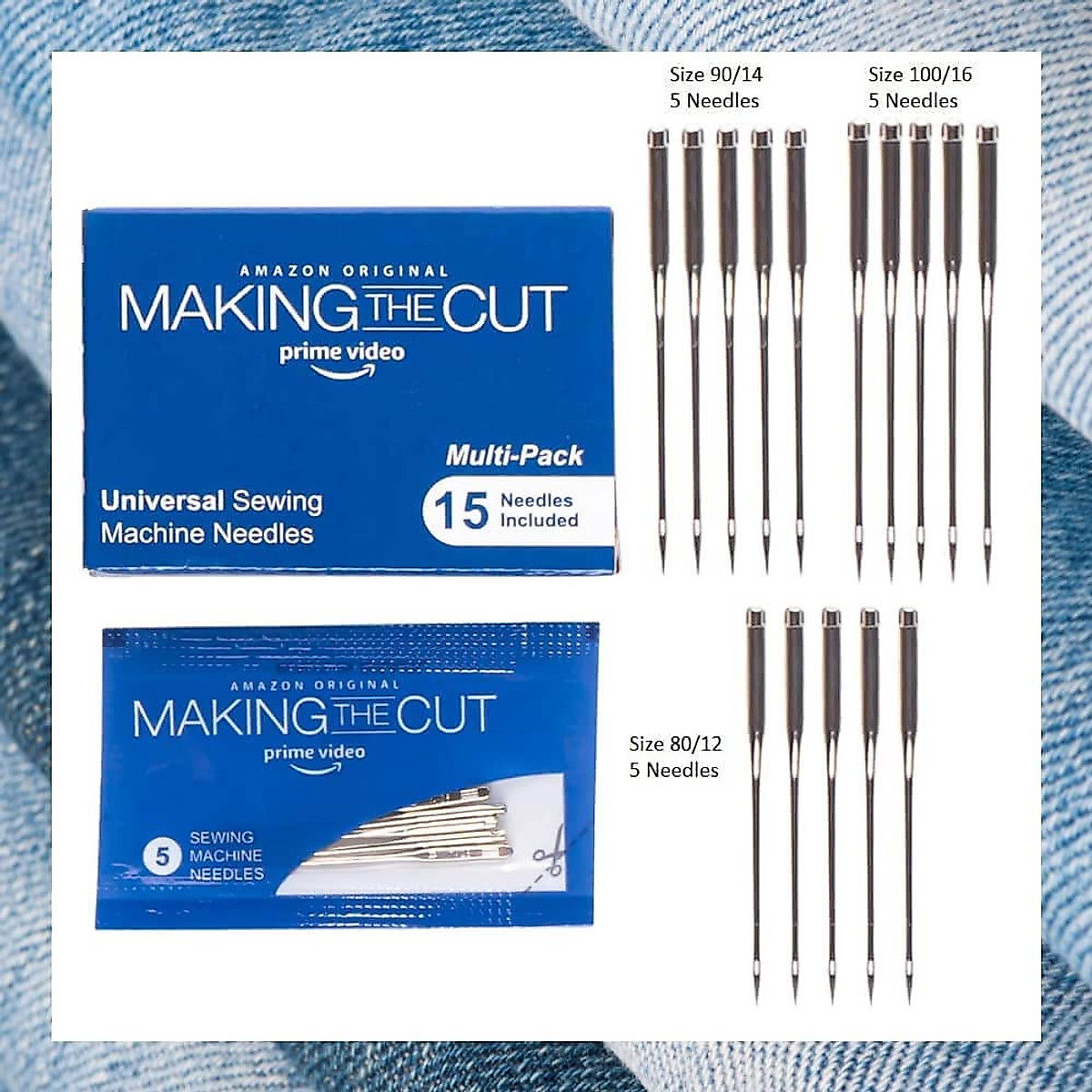 SINGER Making The Cut Universal Sewing Machine Needles - 15 Count - Assorted Sizes 80/12, 90/14, 100/16