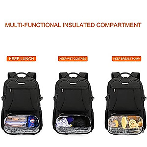 CoolBELL Lunch Backpack 17.3 Inches Laptop Backpack Bags with Insulated Compartment/USB Port Water-resistant Hiking Backpack for Business Work Travel Men Women (Black)