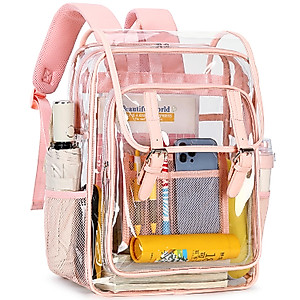 abshoo Transparent Clear Backpack Heavy Duty Backpack For School Teen Girls Women Clear Bookbag (Pink)