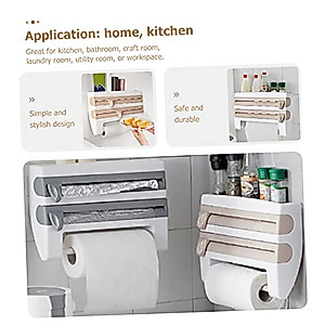 Holibanna Shelf Multi-Function Cutter Mounted Towels Multi- Towel Khaki in Wall- Stand Film Plastic Tools Function Supplies Sauce Four- Cling Kitchen with Multifunctional Holder Tool Mount