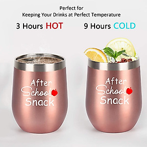 Teacher Gifts-After School Snack Wine Tumbler, Funny Teacher Appreciation Christmas Year End Graduation Gifts for Teacher, Thank You Gifts for Teacher, 12oz Insulated Stainless Steel Tumber, Rose Gold