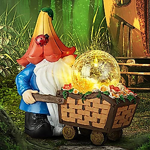 Grovind Garden Gnomes Outdoor Decorations Solar Gnomes Garden Statues, Garden Gnome Decor Holding Magic Orb with LED Lights, Gnomes Outdoor Clearance for Garden Patio Lawn Decor Gnome Gift