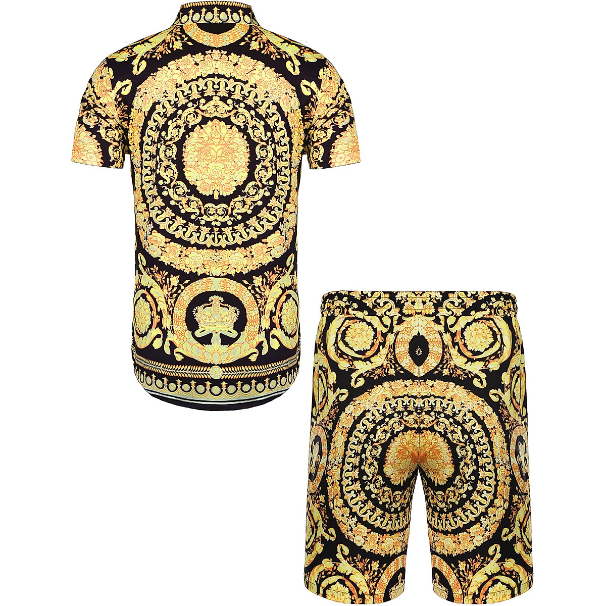 Men Outfits 2 Piece Outfits Track Suits Set Aloha Two Piece Outfit Casual Button Down Shirts Short Sleeve Bape Shirts Floral Button Down Shirt Camisas De Moda para Hombre Gold