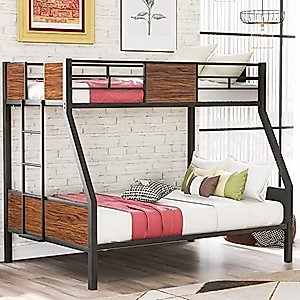 Zevemomo Twin Over Full Bunk Bed, Metal Bunk Bed Frame with Safety Rail, Modern Style Bunk Beds for Boys Girls Adults Bedroom Dorm, No Box Spring Needed, Black