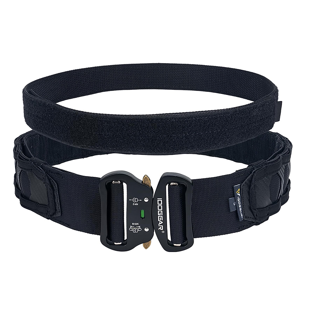 IDOGEAR Molle Battle Belt 2 inch Quick Release Rigger Combat Belt with 1.5 Inch Inner Belt Hook and Loop (Black, Large)