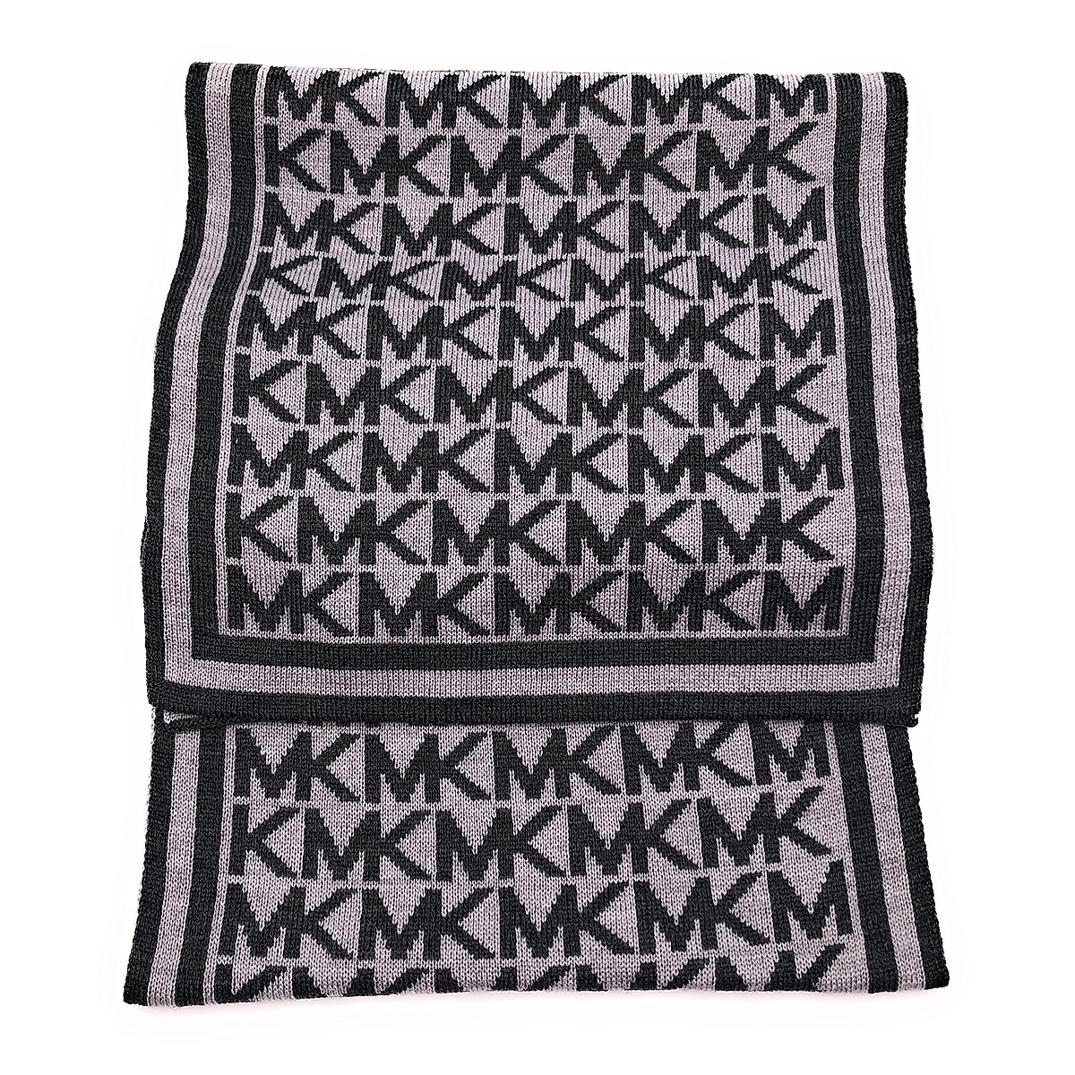 Michael Kors Bordered MK Logo Print Muffler Scarf (Pearl Heather)