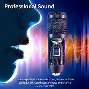 Caattiilaa - PC Streaming Podcast Microphone, for Recording, Gaming, 192KHZ/24Bit Condenser Electric USB Mic Kit with Sound Chipset Boom