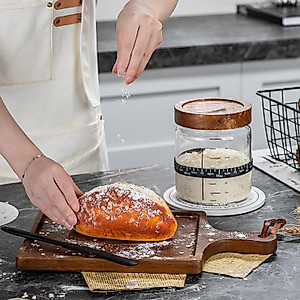 Wissy&Konny Sourdough Starter Jar 2Pack 35OZ with Ounce Scale Line,Date Marked Feeding Band, Thermometer, Sourdough Jar Scraper, Cloth Cover & Wood Lid, Wide Mouth for Sourdough Bread Baking