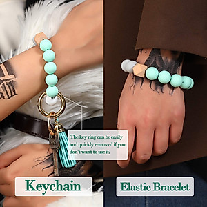 Coolcos Silicone Key Ring Bracelet for Women Portable Keychain Holder, Car Keychain Elastic Beaded Wristlet with Tassel (Mint Green)
