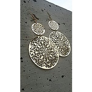 IDB Delicate Filigree Dangle Double Circle Drop Hook Earrings - Approx 3 1/4 inches (3.25" / 8.2 cm) Length x 1 13/16 inches (1.81" / 4.6cm) - (Gold Tone)