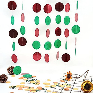 JEYE Red Green Circle Dots Party Garland Banner Decoration Paper Streamer Backdrop Hanging Decor for Birthday Engagement Wedding Christmas Party Decor, Pack of 2, 26 Feet in Total