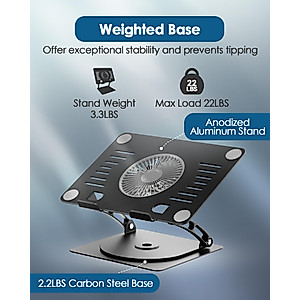 SHUWEI Gaming Laptop Cooling Pad with 360° Rotation Base, Ergonimic Aluminum Laptop Cooling Stand with 3 Speed Fan, Adjustable Height Laptop Cooling Pad for 10-17.3'' Notebook - Black