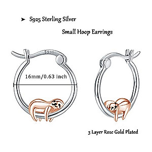 JUSTKIDSTOY Hypoallergenic Sloth Earrings for Women Girls Sterling Silver Small Cute Earrings Huggie Hoop Earrings for Sensitive Ears Sloth Jewelry Graduation Gifts for Daughter